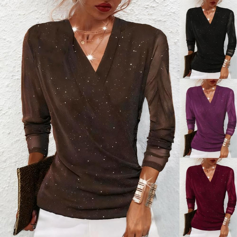 🔥Hot Sale Offers-Women's Sparkle Crossover V-Neck Long Sleeve Top ...